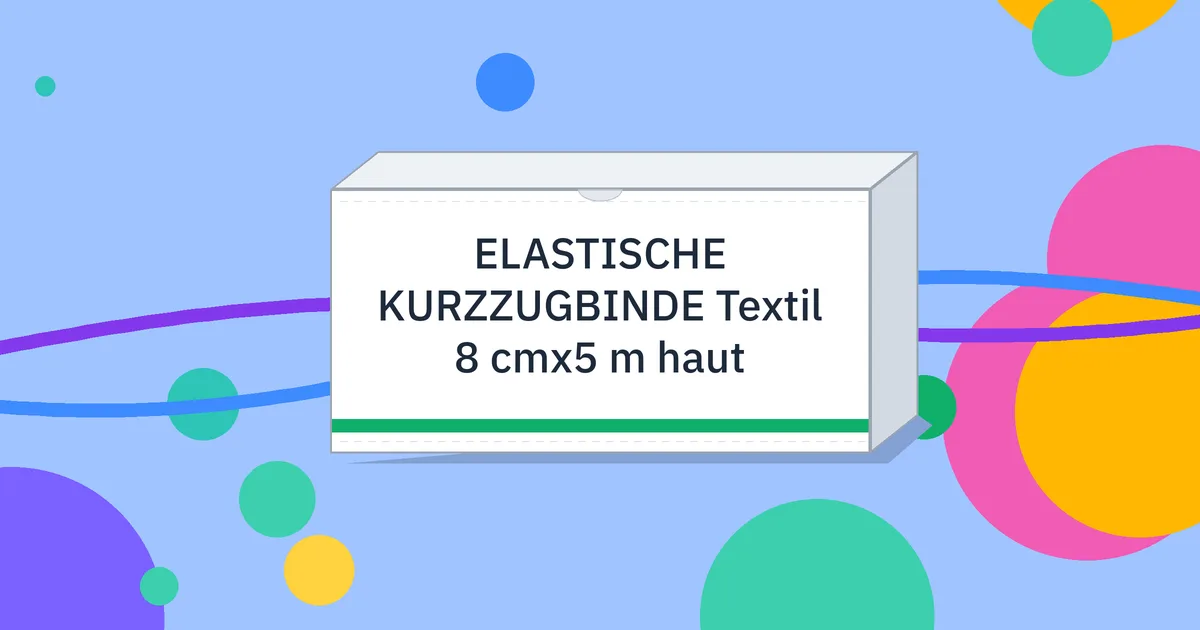 Symbolbild: Packung mit der Aufschrift ELASTISCHE KURZZUGBINDE Textil 8 cmx5 m haut (PZN 10406708) – Verfügbarkeit und Bezug in Apotheken in Frankfurt am Main