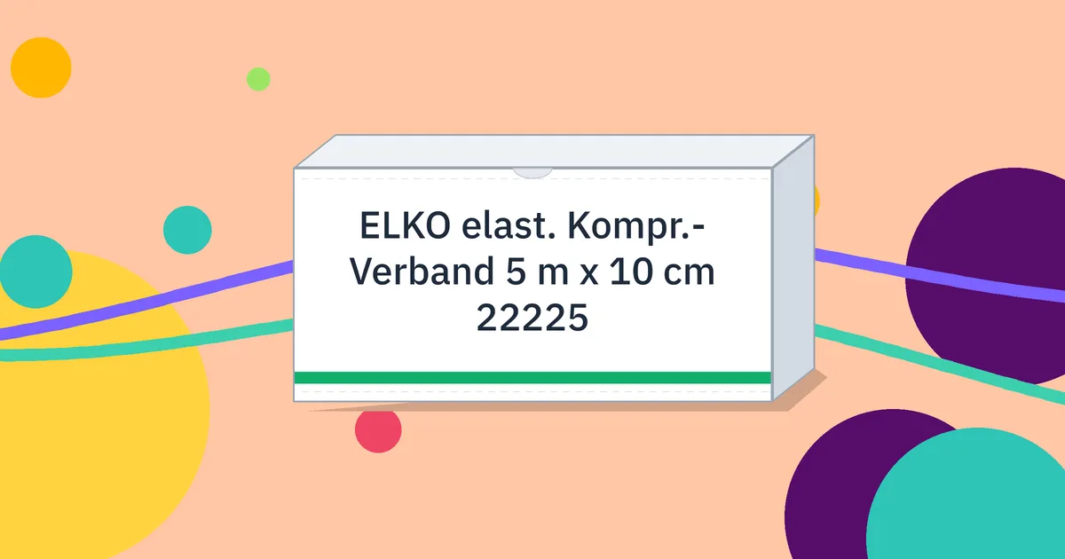 Symbolbild: Packung mit der Aufschrift ELKO elast. Kompr.-Verband 5 m x 10 cm 22225 (PZN 02728711) – Verfügbarkeit und Bezug in Apotheken in Frankfurt am Main