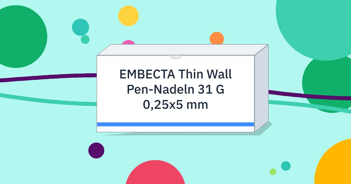 Symbolbild: Packung mit der Aufschrift EMBECTA Thin Wall Pen-Nadeln 31 G 0,25x5 mm (PZN 20611970) – Verfügbarkeit und Bezug in Apotheken in Frankfurt am Main