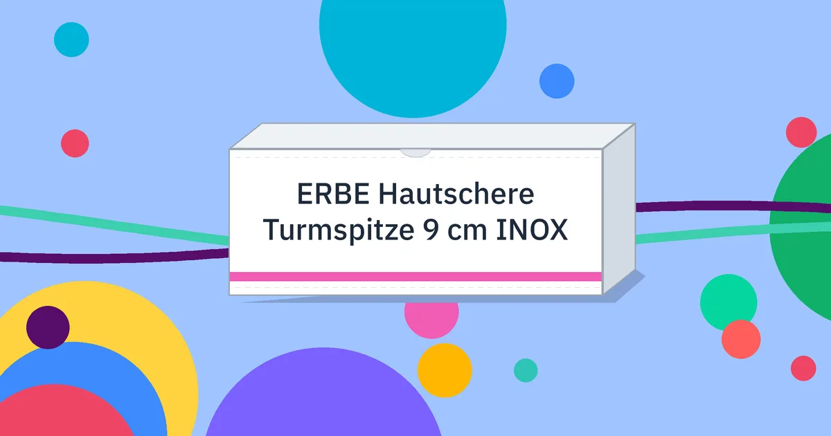 Symbolbild: Packung mit der Aufschrift ERBE Hautschere Turmspitze 9 cm INOX (PZN 15733777) – Verfügbarkeit und Bezug in Apotheken in Frankfurt am Main