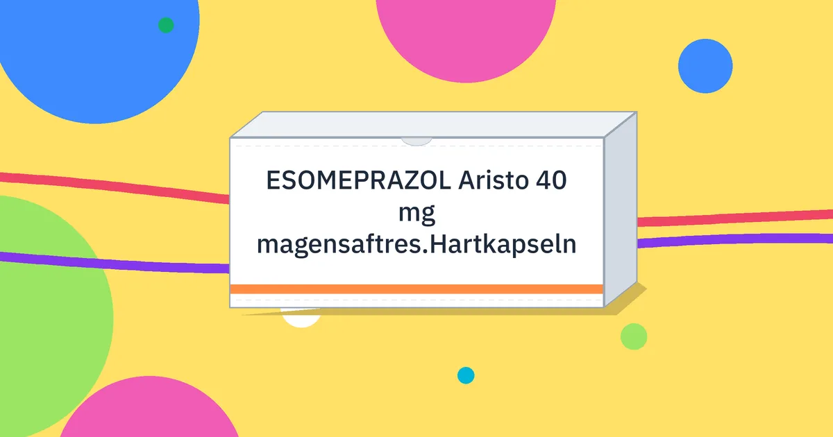 Symbolbild: Packung mit der Aufschrift ESOMEPRAZOL Aristo 40 mg magensaftres.Hartkapseln (PZN 10171139) – Verfügbarkeit und Bezug in Apotheken in Frankfurt am Main
