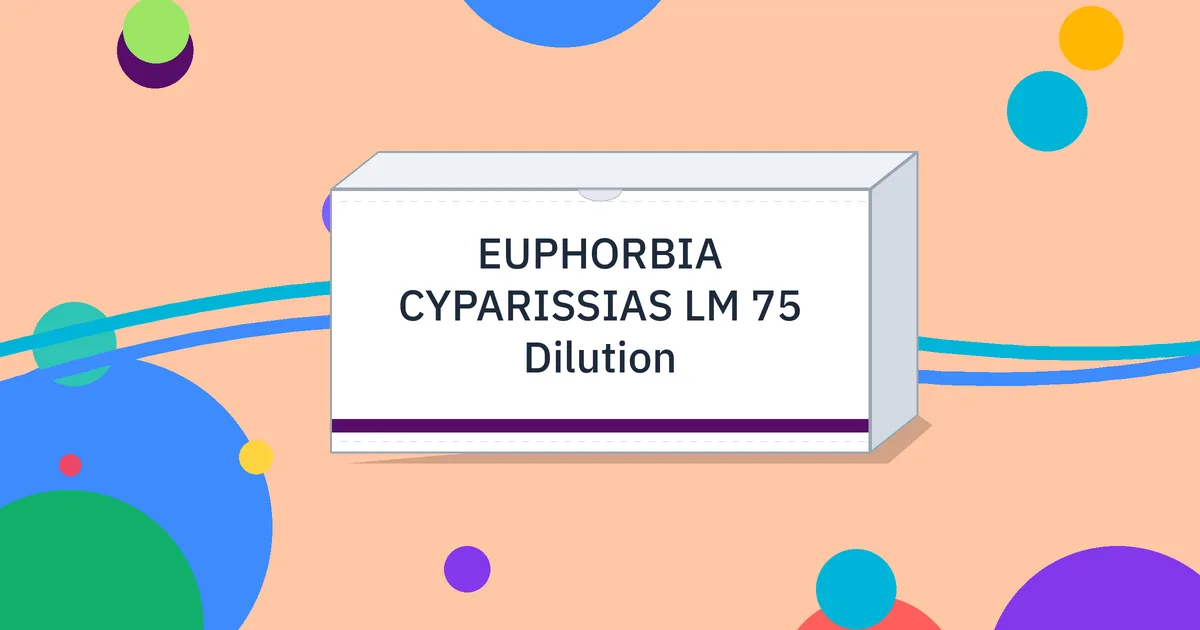 Symbolbild: Packung mit der Aufschrift EUPHORBIA CYPARISSIAS LM 75 Dilution (PZN 13482093) – Verfügbarkeit und Bezug in Apotheken in Frankfurt am Main