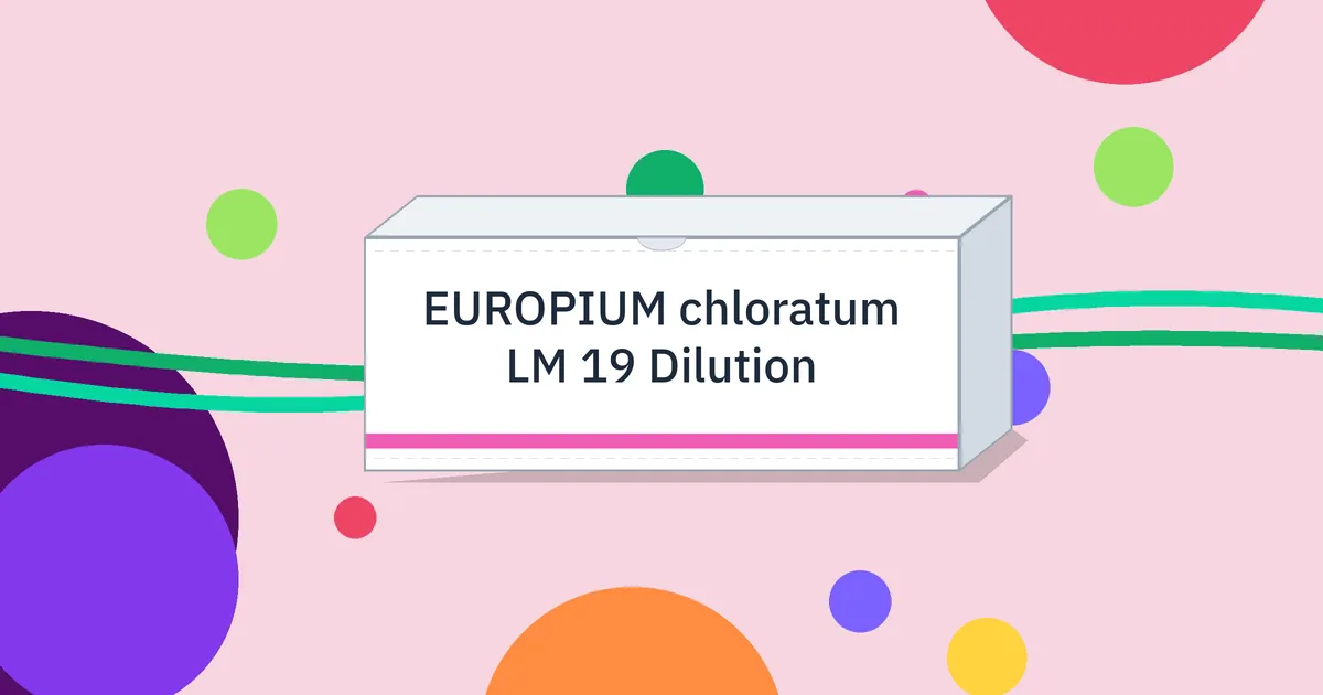 Symbolbild: Packung mit der Aufschrift EUROPIUM chloratum LM 19 Dilution (PZN 13484235) – Verfügbarkeit und Bezug in Apotheken in Frankfurt am Main