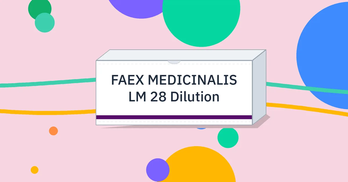 Symbolbild: Packung mit der Aufschrift FAEX MEDICINALIS LM 28 Dilution (PZN 13486234) – Verfügbarkeit und Bezug in Apotheken in Frankfurt am Main
