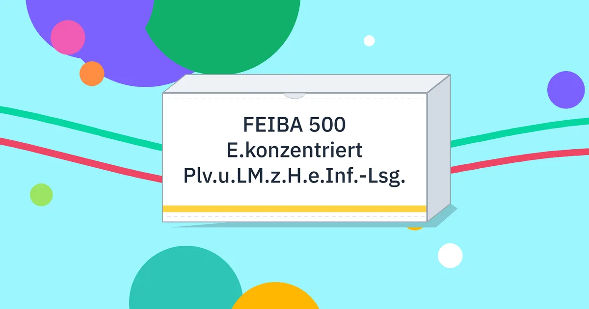 Symbolbild: Packung mit der Aufschrift FEIBA 500 E.konzentriert Plv.u.LM.z.H.e.Inf.-Lsg. (PZN 19204455) – Verfügbarkeit und Bezug in Apotheken in Frankfurt am Main