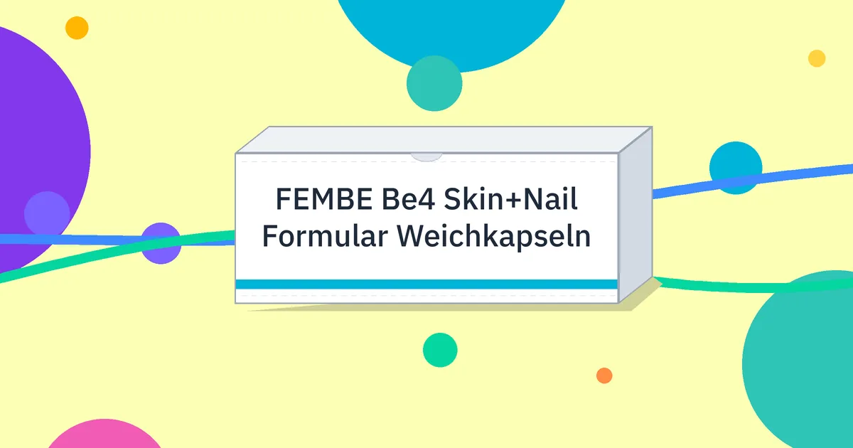 Symbolbild: Packung mit der Aufschrift FEMBE Be4 Skin+Nail Formular Weichkapseln (PZN 19340885) – Verfügbarkeit und Bezug in Apotheken in Frankfurt am Main