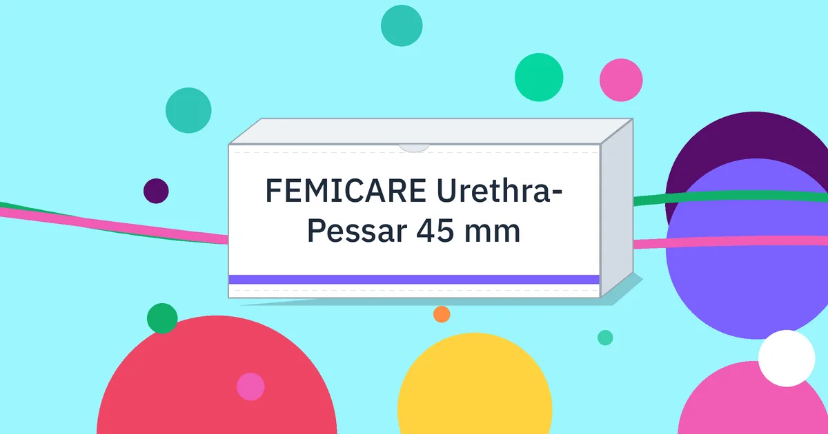 Symbolbild: Packung mit der Aufschrift FEMICARE Urethra-Pessar 45 mm (PZN 19336493) – Verfügbarkeit und Bezug in Apotheken in Frankfurt am Main