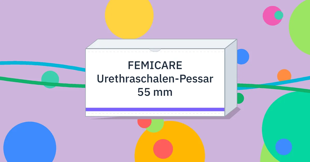 Symbolbild: Packung mit der Aufschrift FEMICARE Urethraschalen-Pessar 55 mm (PZN 19336636) – Verfügbarkeit und Bezug in Apotheken in Frankfurt am Main