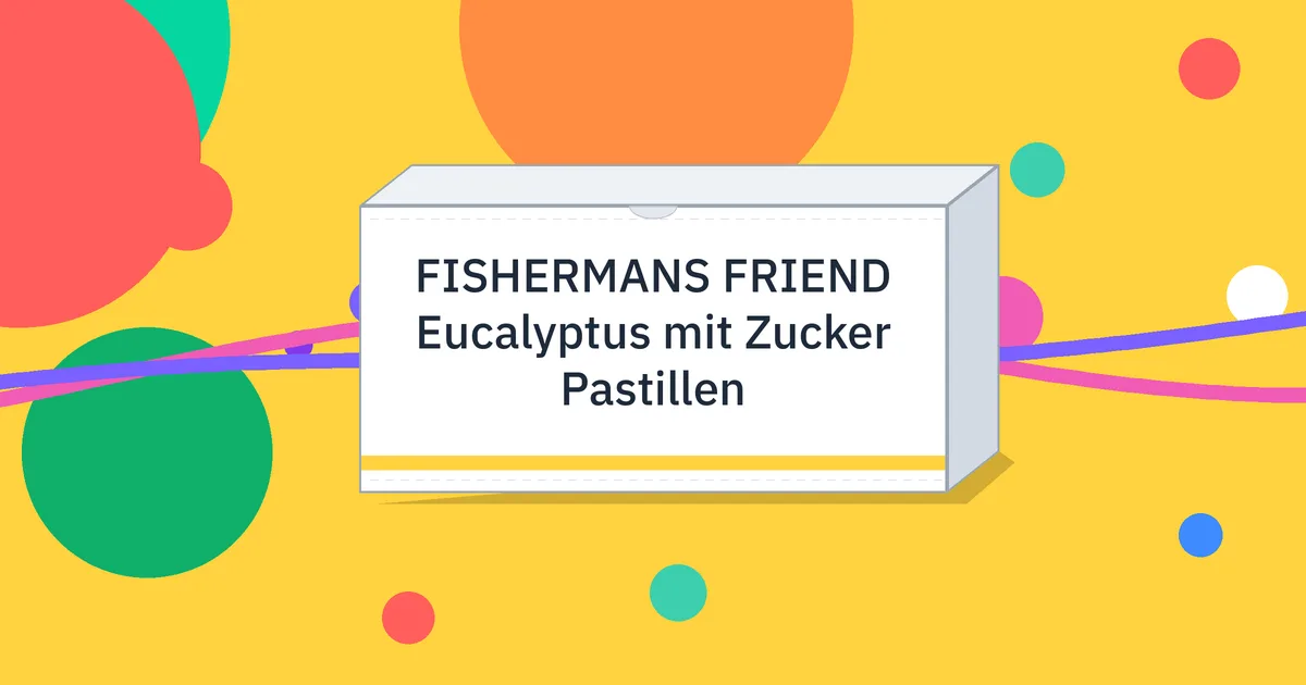 Symbolbild: Packung mit der Aufschrift FISHERMANS FRIEND Eucalyptus mit Zucker Pastillen (PZN 02192831) – Verfügbarkeit und Bezug in Apotheken in Frankfurt am Main