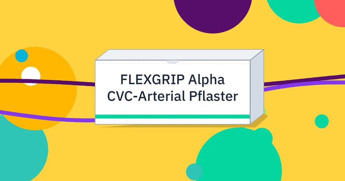 Symbolbild: Packung mit der Aufschrift FLEXGRIP Alpha CVC-Arterial Pflaster (PZN 19922067) – Verfügbarkeit und Bezug in Apotheken in Frankfurt am Main