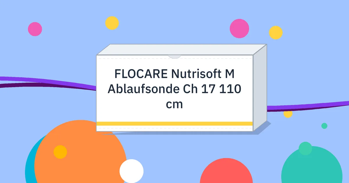 Symbolbild: Packung mit der Aufschrift FLOCARE Nutrisoft M Ablaufsonde Ch 17 110 cm (PZN 18827154) – Verfügbarkeit und Bezug in Apotheken in Frankfurt am Main