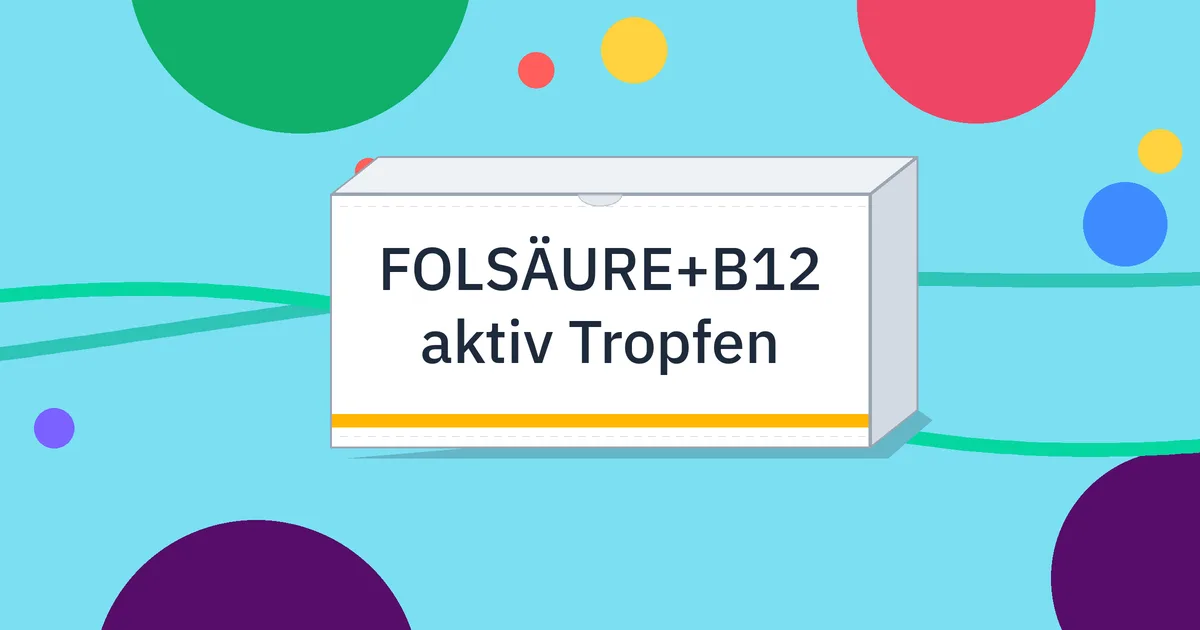 Symbolbild: Packung mit der Aufschrift FOLSÄURE+B12 aktiv Tropfen (PZN 13248084) – Verfügbarkeit und Bezug in Apotheken in Frankfurt am Main