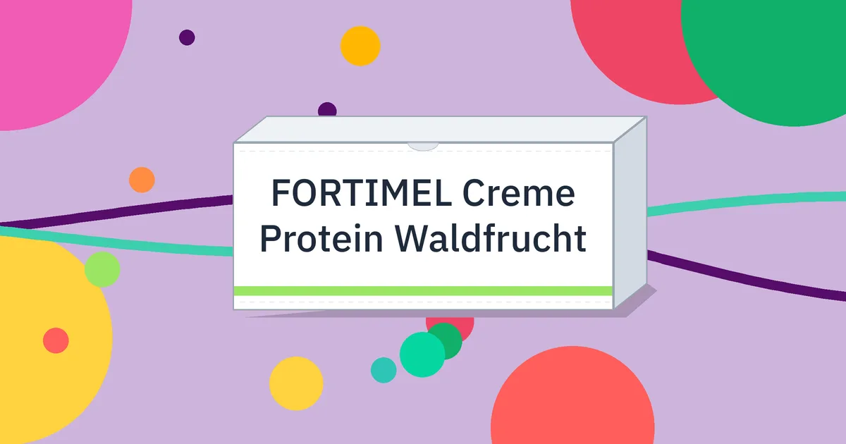 Symbolbild: Packung mit der Aufschrift FORTIMEL Creme Protein Waldfrucht (PZN 19386982) – Verfügbarkeit und Bezug in Apotheken in Frankfurt am Main