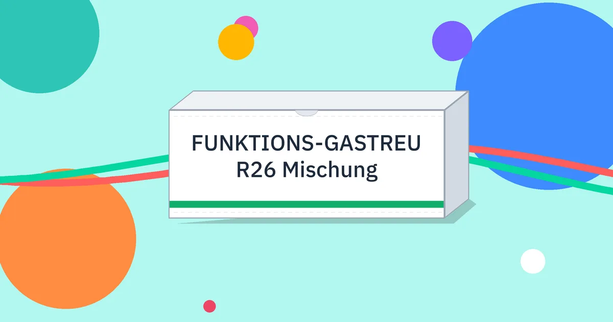 Symbolbild: Packung mit der Aufschrift FUNKTIONS-GASTREU R26 Mischung (PZN 01372844) – Verfügbarkeit und Bezug in Apotheken in Frankfurt am Main