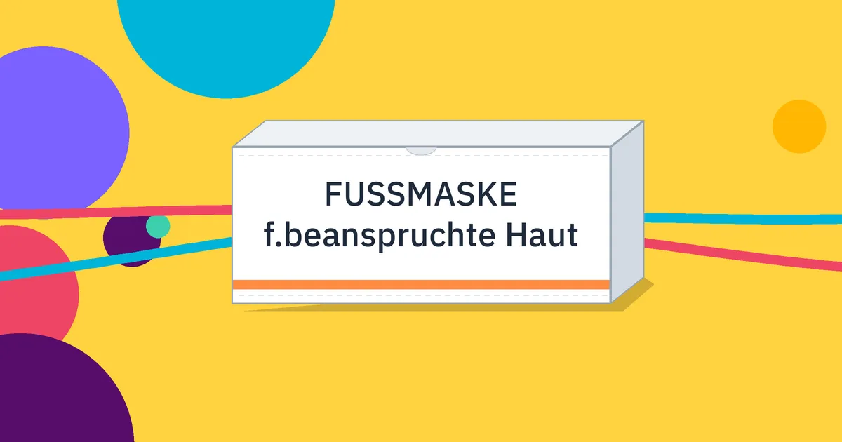 Symbolbild: Packung mit der Aufschrift FUSSMASKE f.beanspruchte Haut (PZN 16203805) – Verfügbarkeit und Bezug in Apotheken in Frankfurt am Main