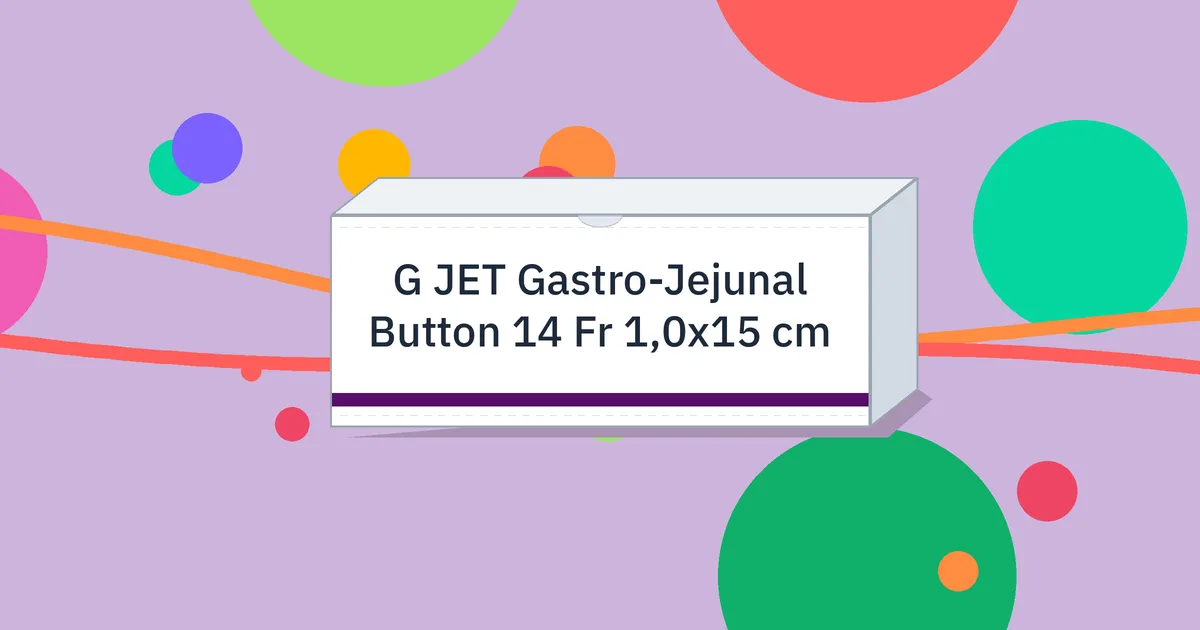 Symbolbild: Packung mit der Aufschrift G JET Gastro-Jejunal Button 14 Fr 1,0x15 cm (PZN 14346340) – Verfügbarkeit und Bezug in Apotheken in Frankfurt am Main