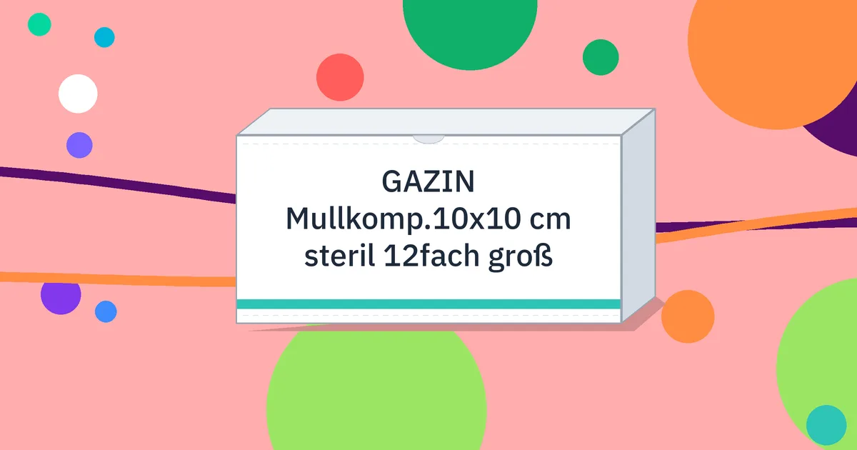 Symbolbild: Packung mit der Aufschrift GAZIN Mullkomp.10x10 cm steril 12fach groß (PZN 20231411) – Verfügbarkeit und Bezug in Apotheken in Frankfurt am Main