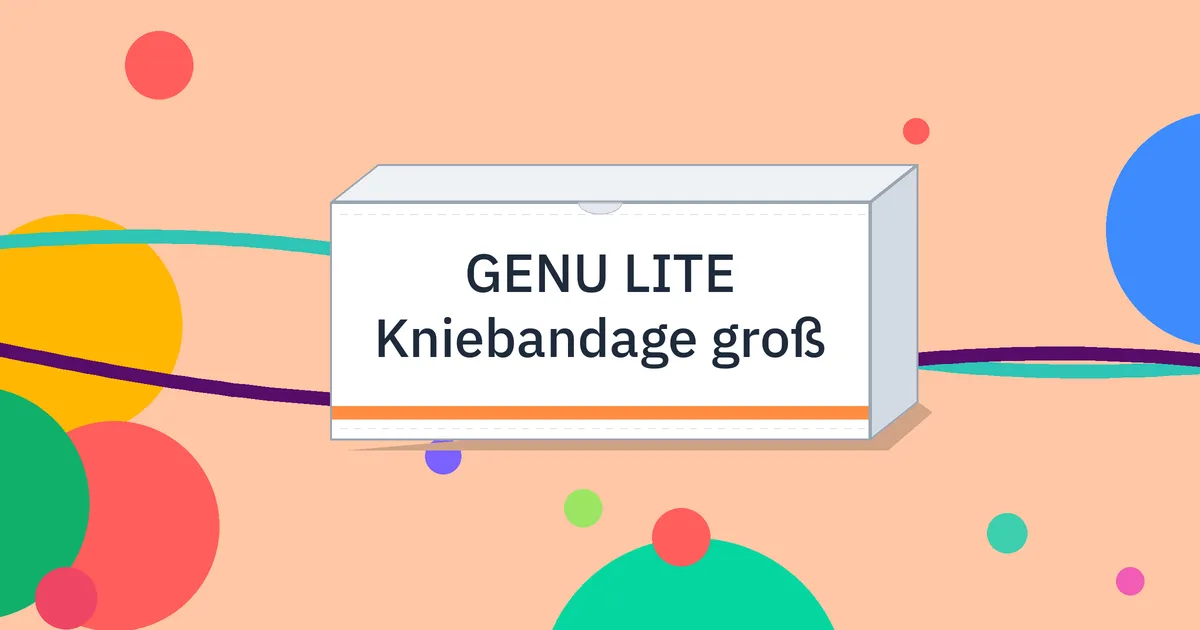 Symbolbild: Packung mit der Aufschrift GENU LITE Kniebandage groß (PZN 04496713) – Verfügbarkeit und Bezug in Apotheken in Frankfurt am Main