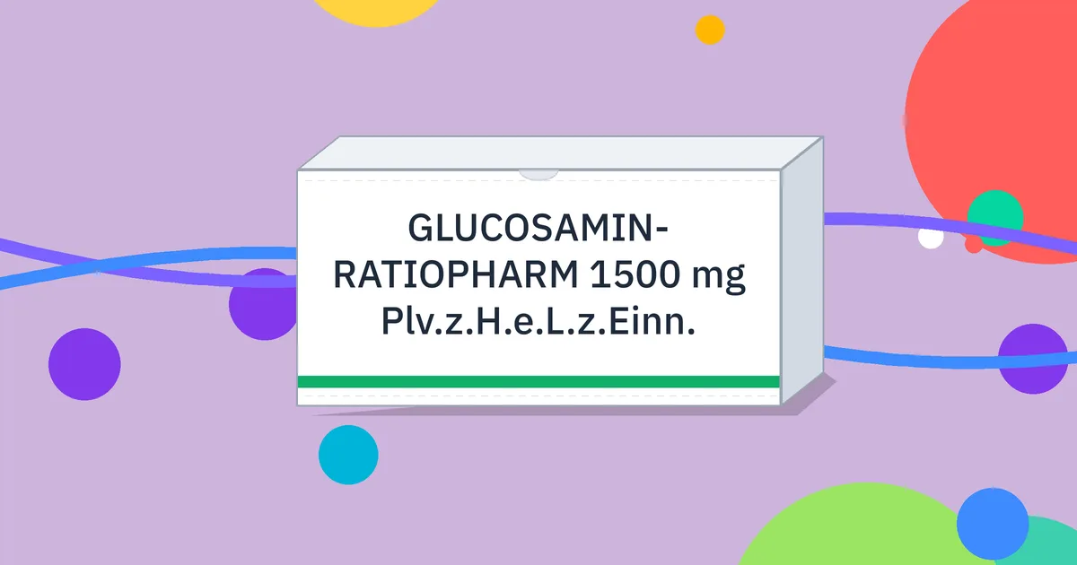 Symbolbild: Packung mit der Aufschrift GLUCOSAMIN-RATIOPHARM 1500 mg Plv.z.H.e.L.z.Einn. (PZN 06718655) – Verfügbarkeit und Bezug in Apotheken in Frankfurt am Main