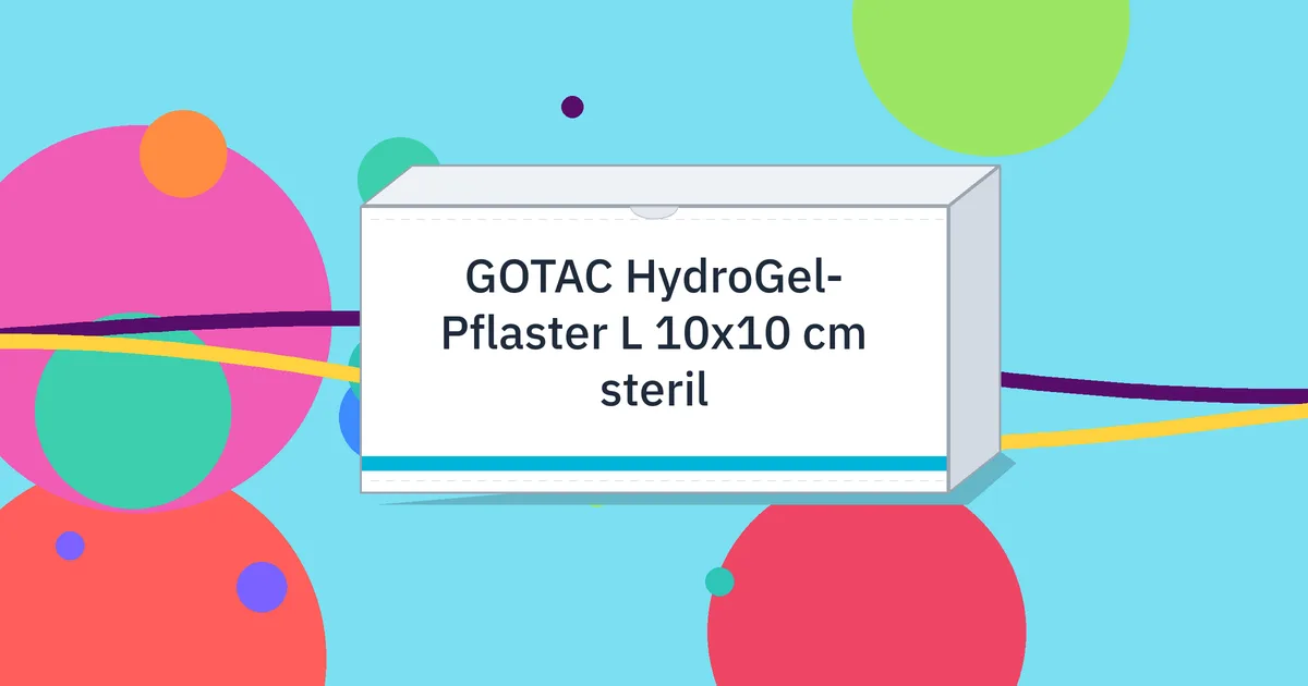 Symbolbild: Packung mit der Aufschrift GOTAC HydroGel-Pflaster L 10x10 cm steril (PZN 01990068) – Verfügbarkeit und Bezug in Apotheken in Frankfurt am Main