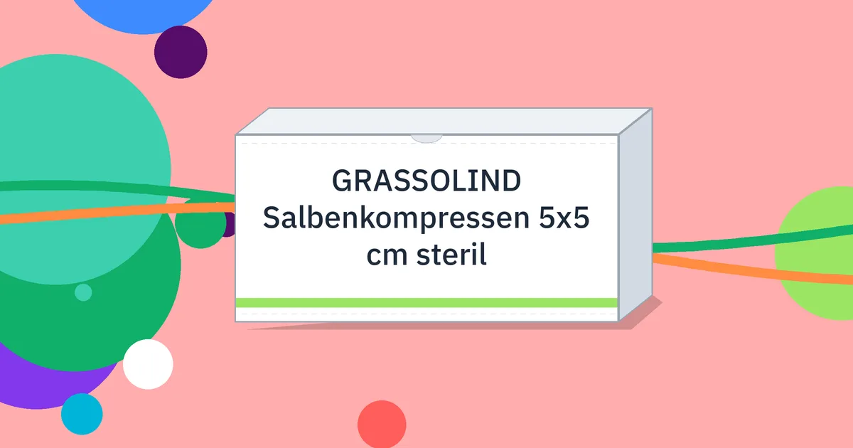 Symbolbild: Packung mit der Aufschrift GRASSOLIND Salbenkompressen 5x5 cm steril (PZN 09680574) – Verfügbarkeit und Bezug in Apotheken in Frankfurt am Main