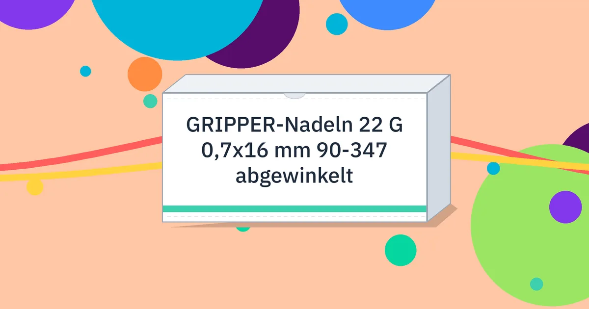 Symbolbild: Packung mit der Aufschrift GRIPPER-Nadeln 22 G 0,7x16 mm 90-347 abgewinkelt (PZN 14287100) – Verfügbarkeit und Bezug in Apotheken in Frankfurt am Main