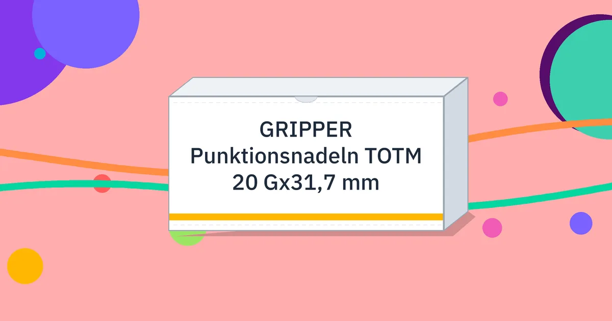 Symbolbild: Packung mit der Aufschrift GRIPPER Punktionsnadeln TOTM 20 Gx31,7 mm (PZN 03000288) – Verfügbarkeit und Bezug in Apotheken in Frankfurt am Main