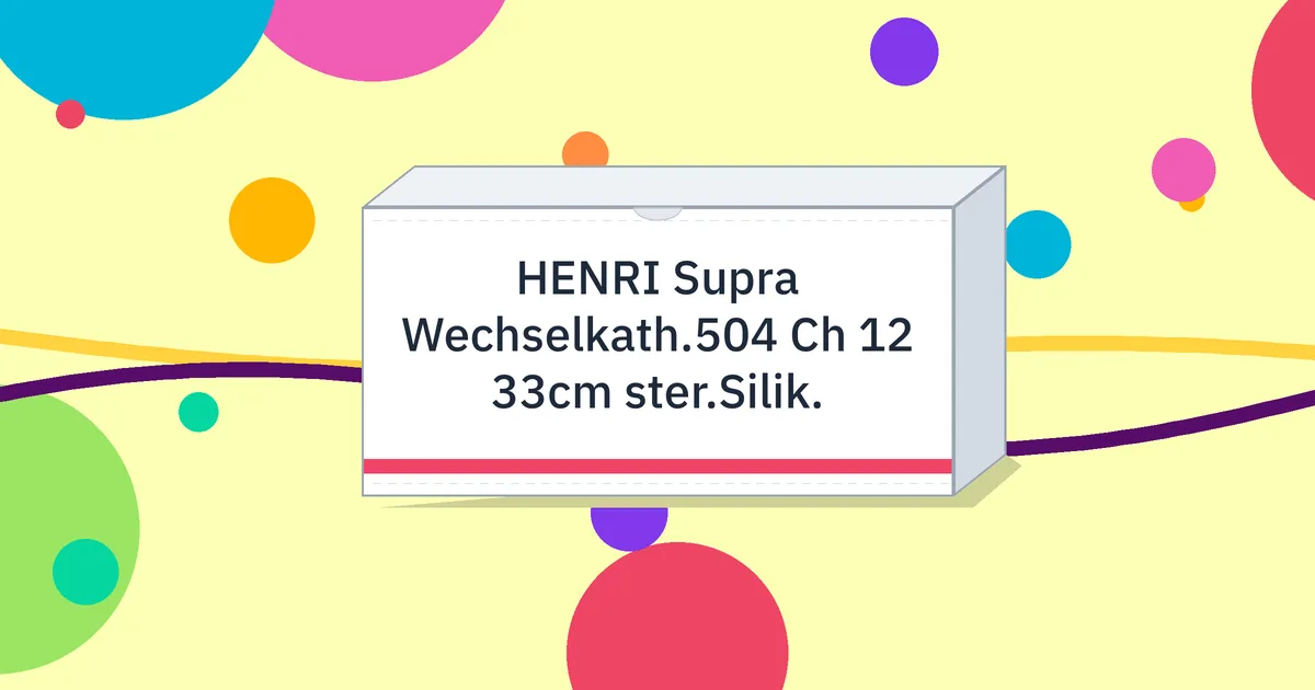 Symbolbild: Packung mit der Aufschrift HENRI Supra Wechselkath.504 Ch 12 33cm ster.Silik. (PZN 01399263) – Verfügbarkeit und Bezug in Apotheken in Frankfurt am Main