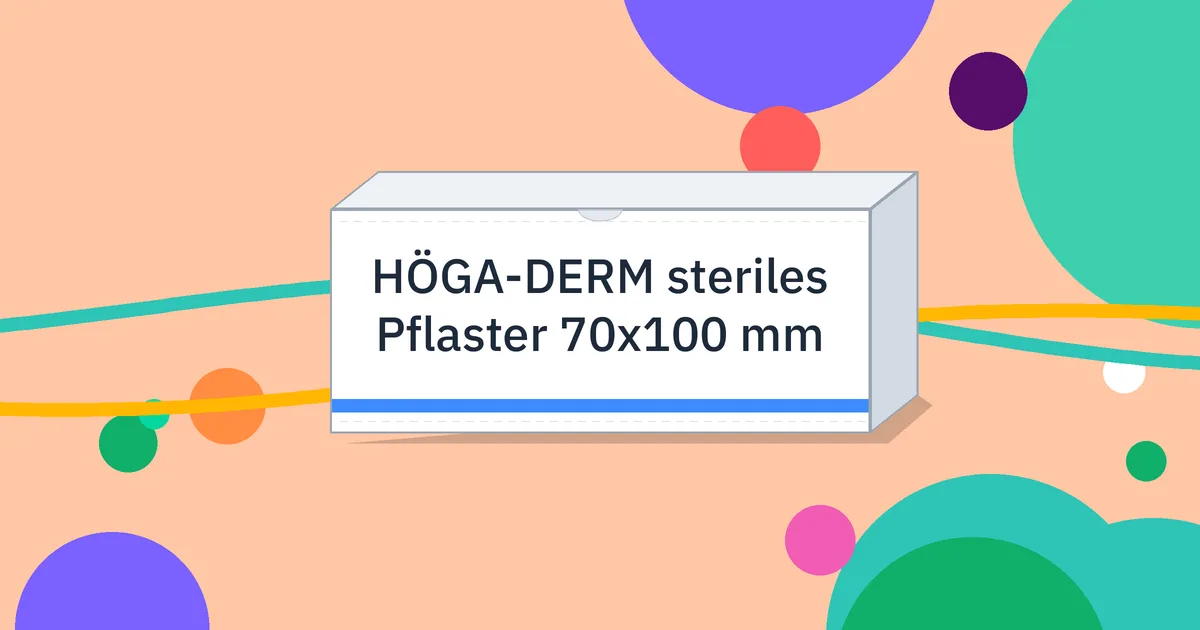 Symbolbild: Packung mit der Aufschrift HÖGA-DERM steriles Pflaster 70x100 mm (PZN 02483646) – Verfügbarkeit und Bezug in Apotheken in Frankfurt am Main