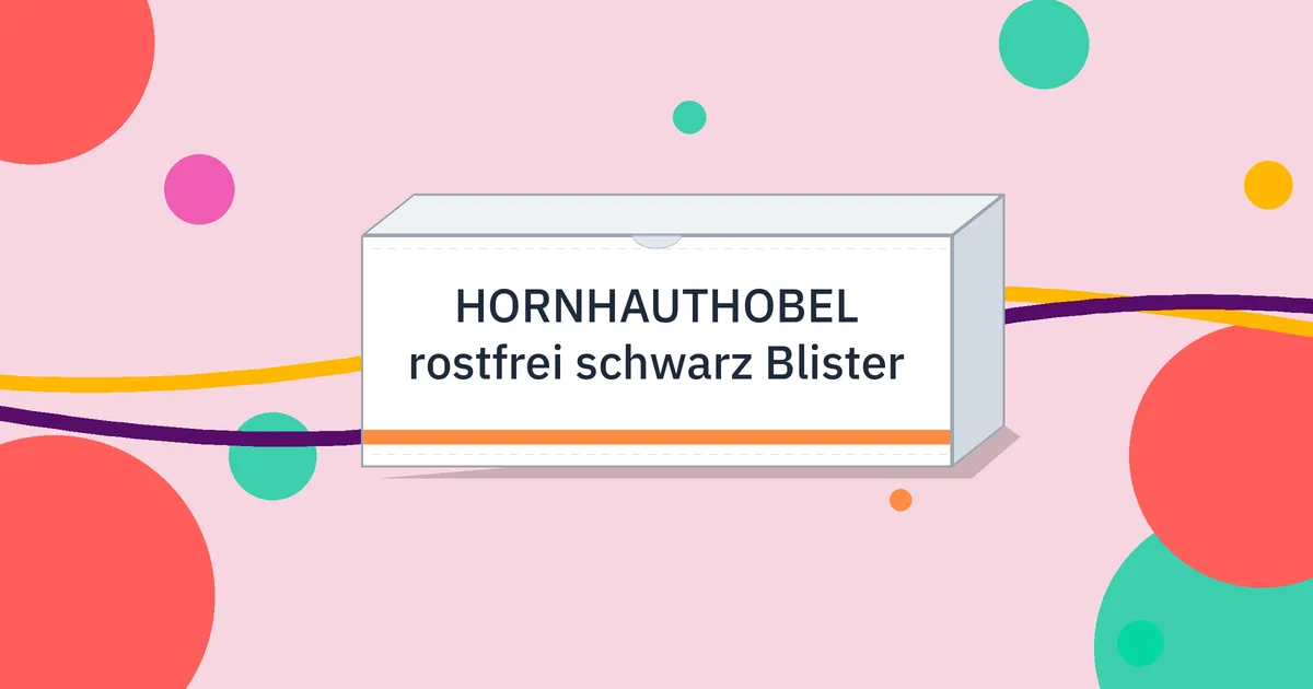Symbolbild: Packung mit der Aufschrift HORNHAUTHOBEL rostfrei schwarz Blister (PZN 01605076) – Verfügbarkeit und Bezug in Apotheken in Frankfurt am Main