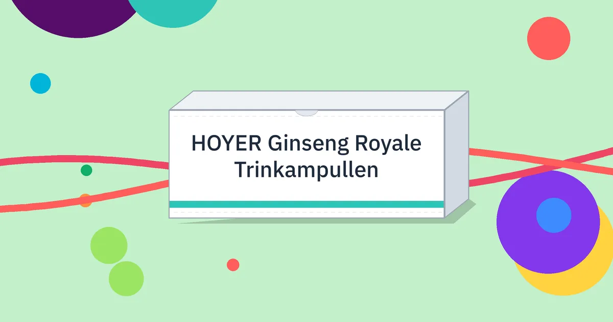 Symbolbild: Packung mit der Aufschrift HOYER Ginseng Royale Trinkampullen (PZN 02407326) – Verfügbarkeit und Bezug in Apotheken in Frankfurt am Main