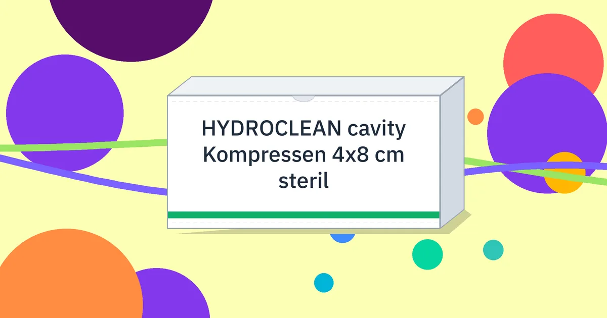 Symbolbild: Packung mit der Aufschrift HYDROCLEAN cavity Kompressen 4x8 cm steril (PZN 18715917) – Verfügbarkeit und Bezug in Apotheken in Frankfurt am Main