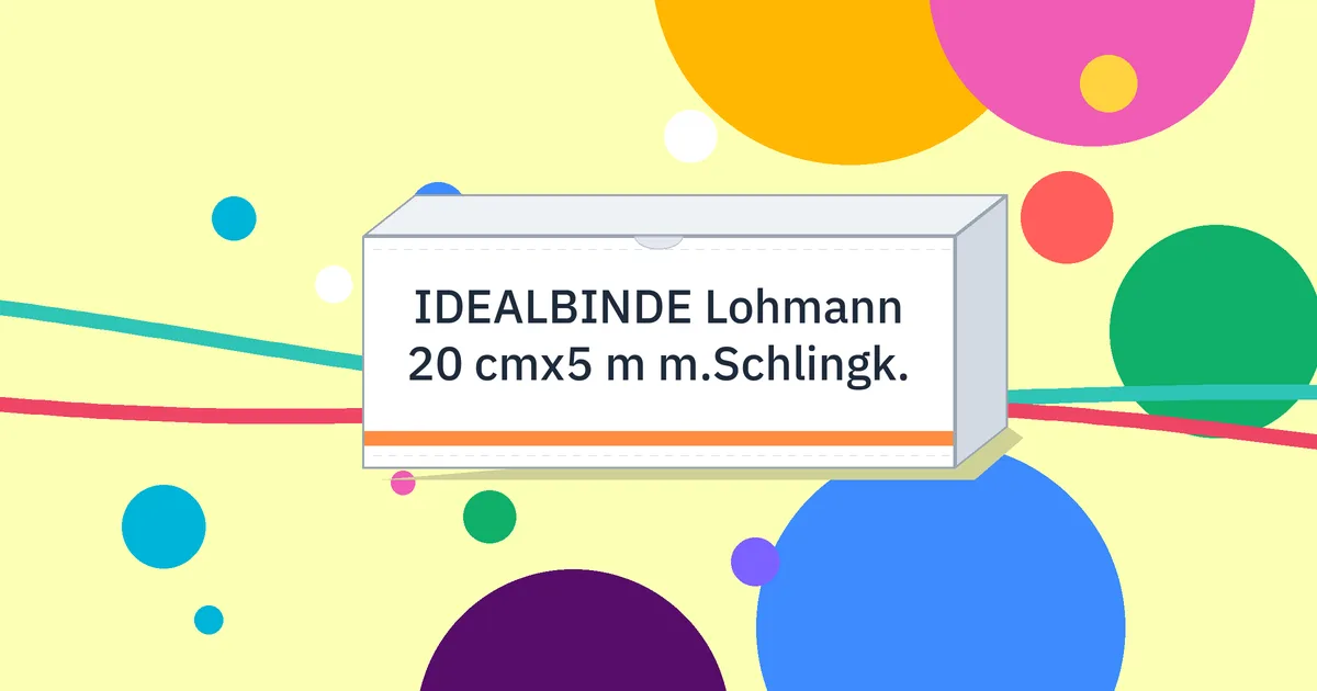 Symbolbild: Packung mit der Aufschrift IDEALBINDE Lohmann 20 cmx5 m m.Schlingk. (PZN 07132526) – Verfügbarkeit und Bezug in Apotheken in Frankfurt am Main