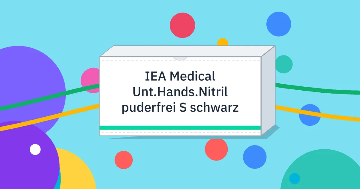 Symbolbild: Packung mit der Aufschrift IEA Medical Unt.Hands.Nitril puderfrei S schwarz (PZN 18785504) – Verfügbarkeit und Bezug in Apotheken in Frankfurt am Main