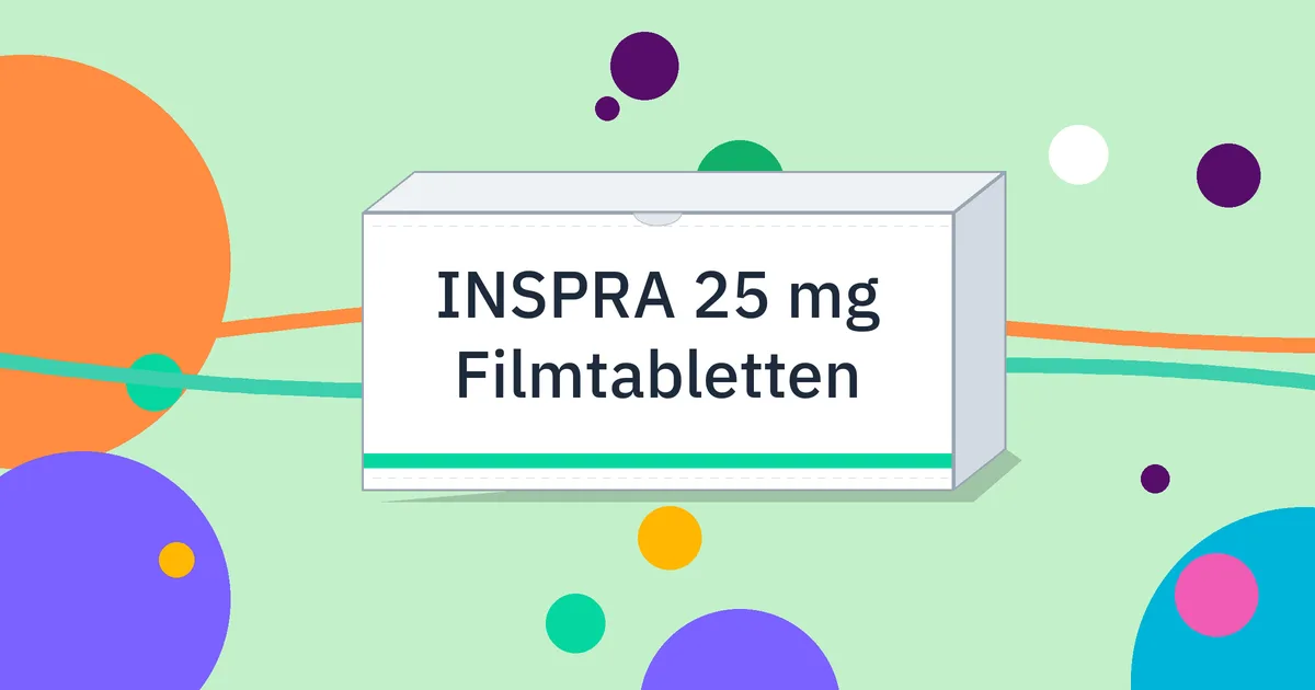 Symbolbild: Packung mit der Aufschrift INSPRA 25 mg Filmtabletten (PZN 13416050) – Verfügbarkeit und Bezug in Apotheken in Frankfurt am Main