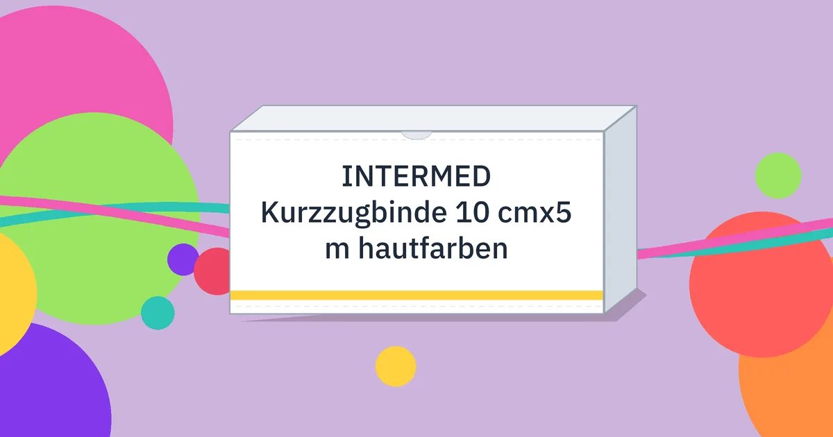 Symbolbild: Packung mit der Aufschrift INTERMED Kurzzugbinde 10 cmx5 m hautfarben (PZN 19508439) – Verfügbarkeit und Bezug in Apotheken in Frankfurt am Main