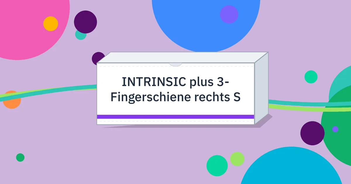Symbolbild: Packung mit der Aufschrift INTRINSIC plus 3-Fingerschiene rechts S (PZN 16838001) – Verfügbarkeit und Bezug in Apotheken in Frankfurt am Main