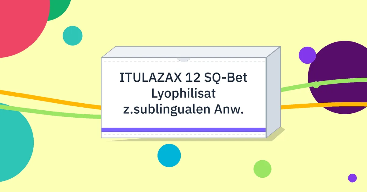Symbolbild: Packung mit der Aufschrift ITULAZAX 12 SQ-Bet Lyophilisat z.sublingualen Anw. (PZN 18821737) – Verfügbarkeit und Bezug in Apotheken in Frankfurt am Main