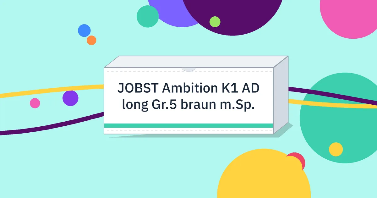 Symbolbild: Packung mit der Aufschrift JOBST Ambition K1 AD long Gr.5 braun m.Sp. (PZN 11019853) – Verfügbarkeit und Bezug in Apotheken in Frankfurt am Main