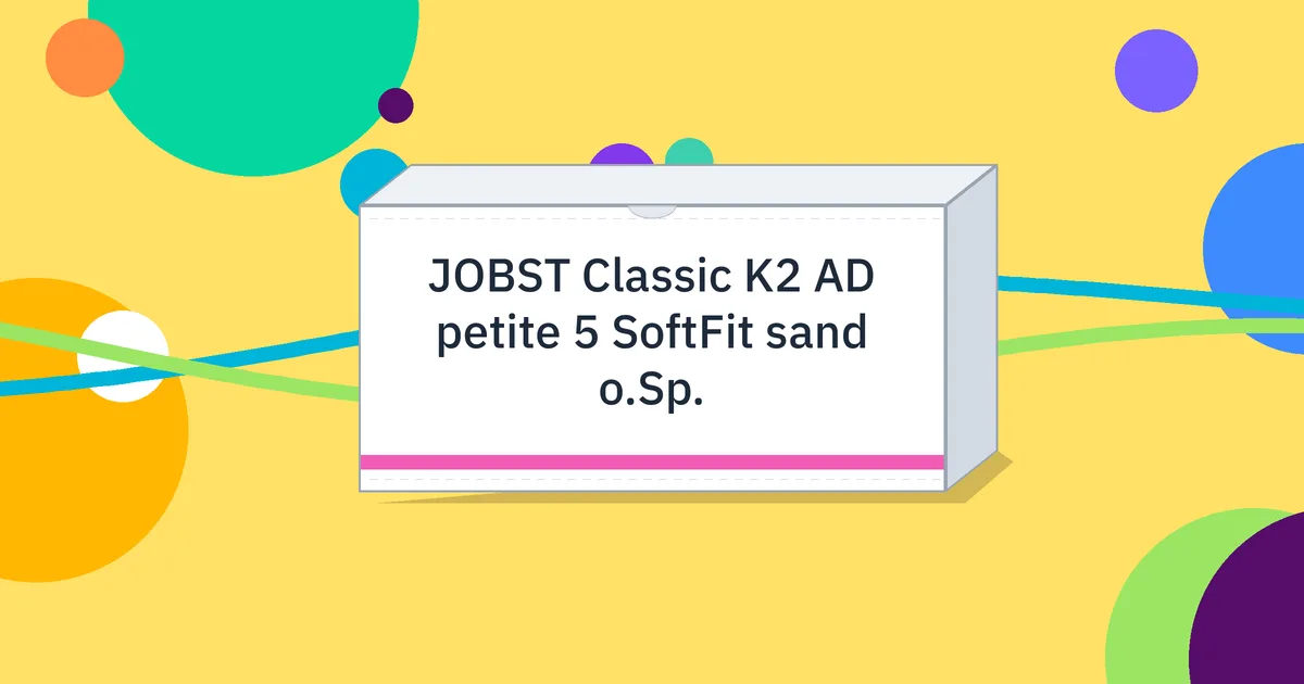 Symbolbild: Packung mit der Aufschrift JOBST Classic K2 AD petite 5 SoftFit sand o.Sp. (PZN 14222626) – Verfügbarkeit und Bezug in Apotheken in Frankfurt am Main