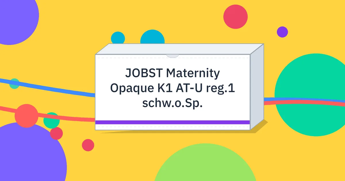 Symbolbild: Packung mit der Aufschrift JOBST Maternity Opaque K1 AT-U reg.1 schw.o.Sp. (PZN 15852795) – Verfügbarkeit und Bezug in Apotheken in Frankfurt am Main