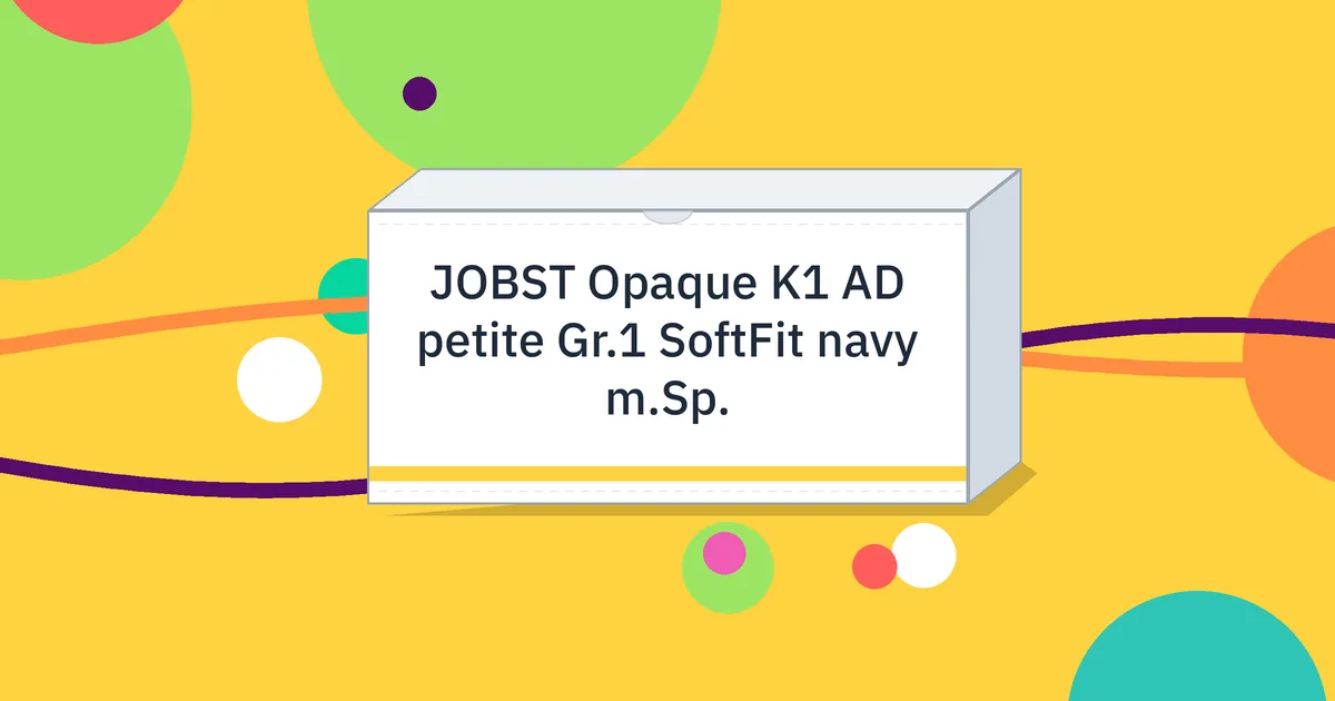 Symbolbild: Packung mit der Aufschrift JOBST Opaque K1 AD petite Gr.1 SoftFit navy m.Sp. (PZN 13079405) – Verfügbarkeit und Bezug in Apotheken in Frankfurt am Main