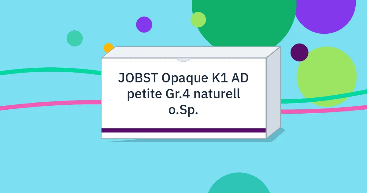 Symbolbild: Packung mit der Aufschrift JOBST Opaque K1 AD petite Gr.4 naturell o.Sp. (PZN 13080319) – Verfügbarkeit und Bezug in Apotheken in Frankfurt am Main