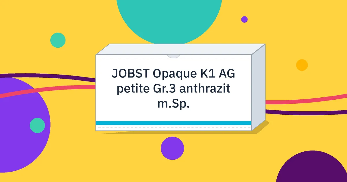 Symbolbild: Packung mit der Aufschrift JOBST Opaque K1 AG petite Gr.3 anthrazit m.Sp. (PZN 16271505) – Verfügbarkeit und Bezug in Apotheken in Frankfurt am Main