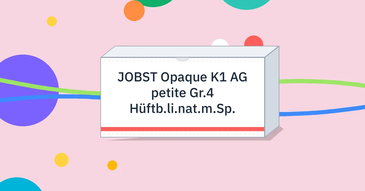 Symbolbild: Packung mit der Aufschrift JOBST Opaque K1 AG petite Gr.4 Hüftb.li.nat.m.Sp. (PZN 13097679) – Verfügbarkeit und Bezug in Apotheken in Frankfurt am Main