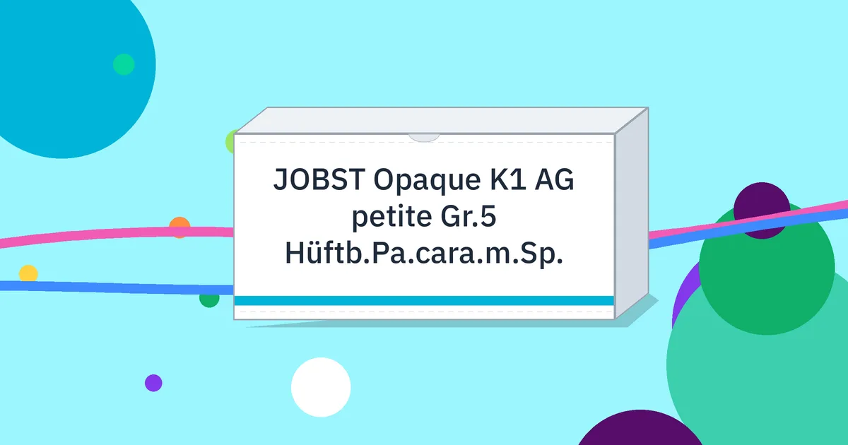 Symbolbild: Packung mit der Aufschrift JOBST Opaque K1 AG petite Gr.5 Hüftb.Pa.cara.m.Sp. (PZN 13098288) – Verfügbarkeit und Bezug in Apotheken in Frankfurt am Main