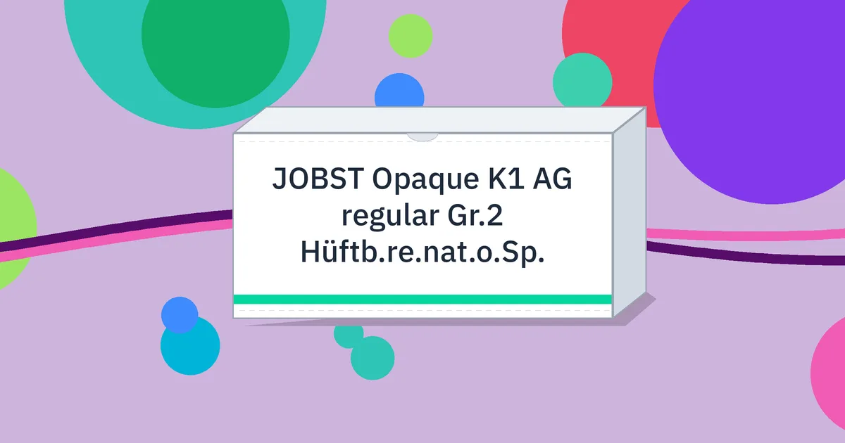 Symbolbild: Packung mit der Aufschrift JOBST Opaque K1 AG regular Gr.2 Hüftb.re.nat.o.Sp. (PZN 13101613) – Verfügbarkeit und Bezug in Apotheken in Frankfurt am Main