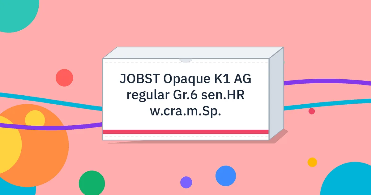 Symbolbild: Packung mit der Aufschrift JOBST Opaque K1 AG regular Gr.6 sen.HR w.cra.m.Sp. (PZN 13093055) – Verfügbarkeit und Bezug in Apotheken in Frankfurt am Main