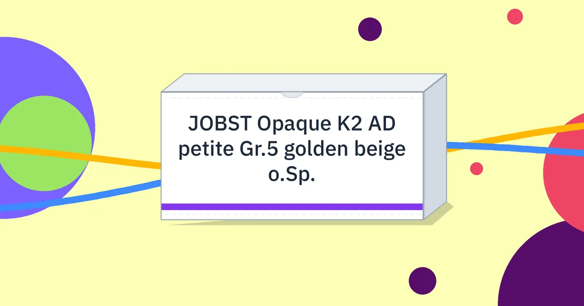 Symbolbild: Packung mit der Aufschrift JOBST Opaque K2 AD petite Gr.5 golden beige o.Sp. (PZN 16278542) – Verfügbarkeit und Bezug in Apotheken in Frankfurt am Main