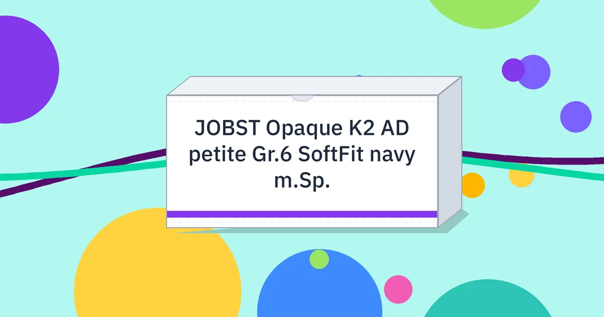 Symbolbild: Packung mit der Aufschrift JOBST Opaque K2 AD petite Gr.6 SoftFit navy m.Sp. (PZN 13109342) – Verfügbarkeit und Bezug in Apotheken in Frankfurt am Main